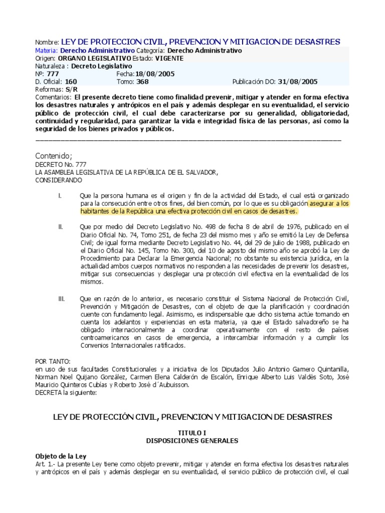 Ley de Proteccion Civil Prevencion y Mitigacion de Desastres - Ok | PDF | Defensa Civil ...
