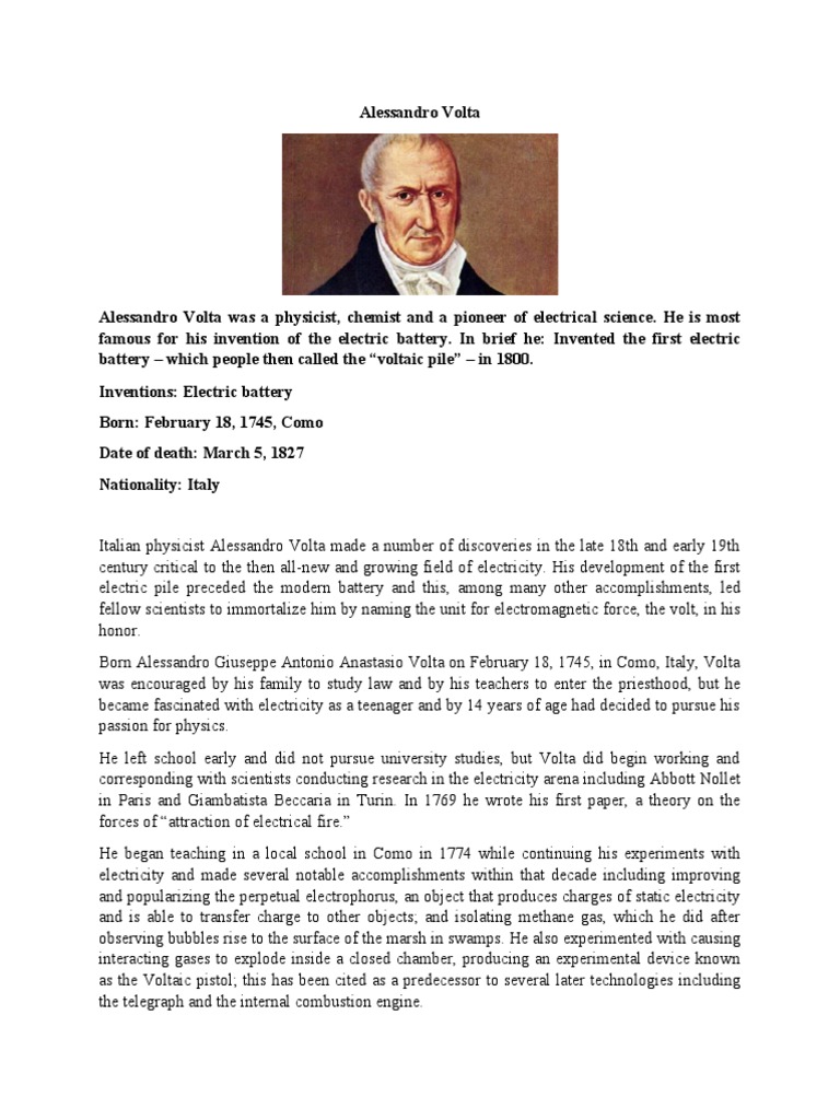 Alessandro Volta Biography | PDF