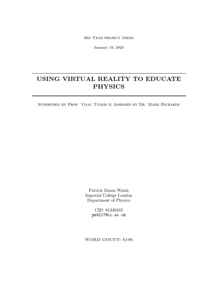 VR in Physics Education: A Study | PDF | Virtual Reality | Htc Vive