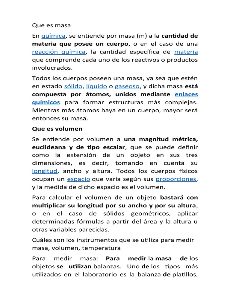 Definición y Medición de Masa y Volumen | PDF | Celsius | Volumen