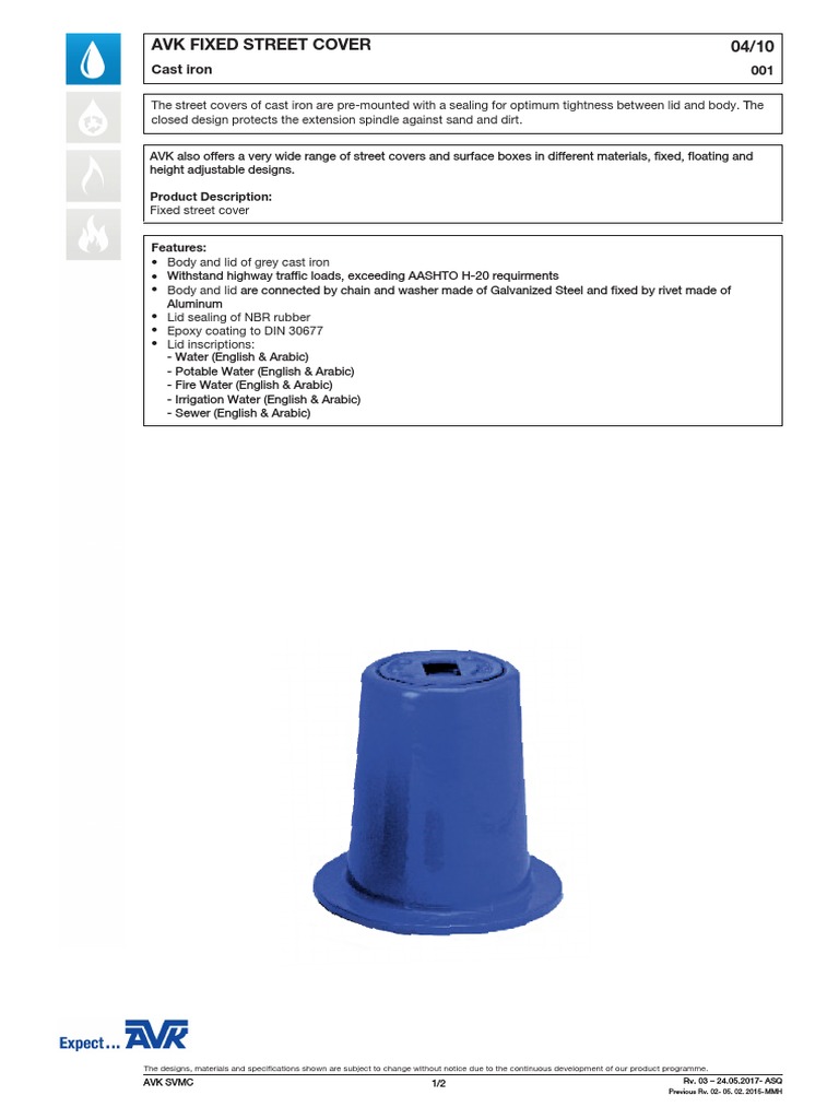 04-10 AVK Fixed Street Cover | PDF | Manufactured Goods | Materials
