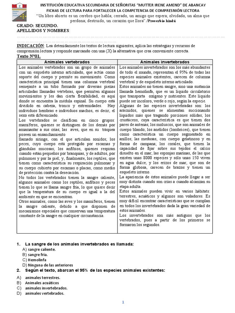 Fichas de Lectura para Comprensión Lectora | PDF | Derechos humanos ...