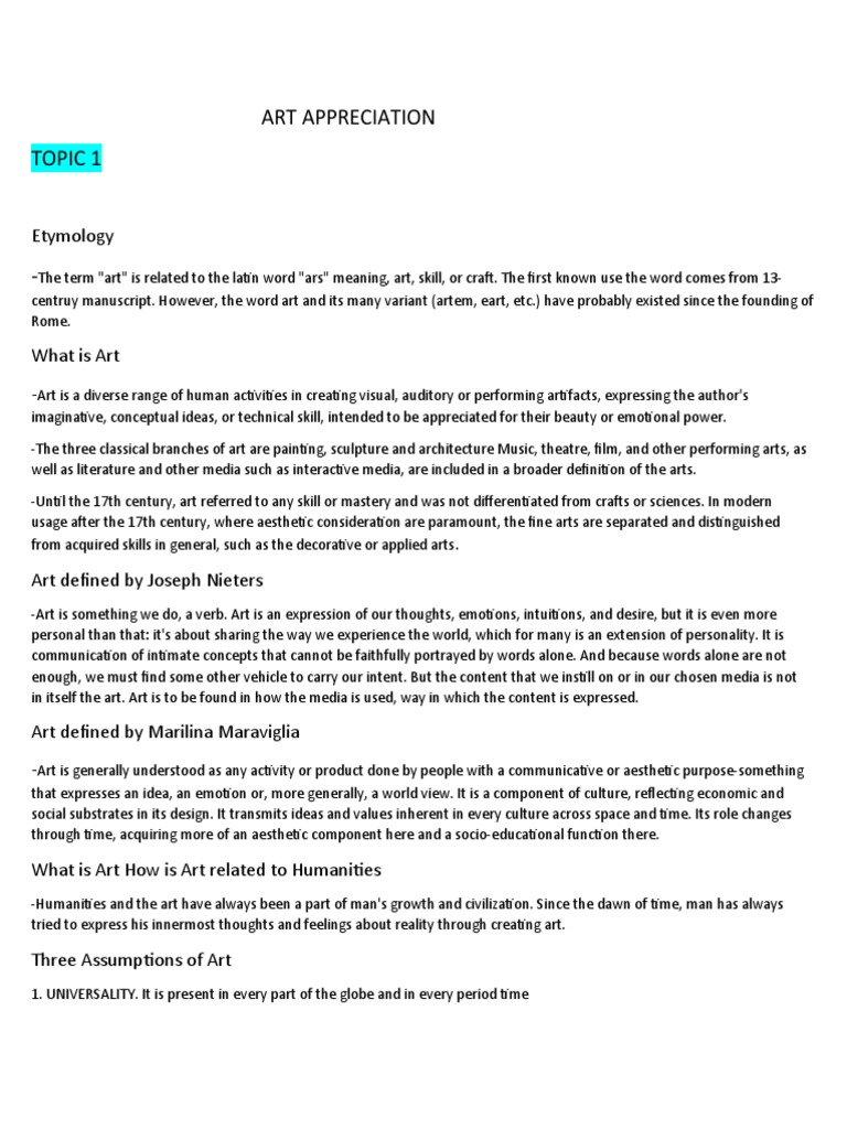 Art Appreciation Topic 1: Etymology | PDF | Aesthetics | Beauty