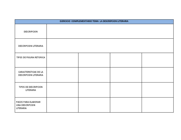 Ejercicio Complementario Tema La Descripcion Literaria | PDF