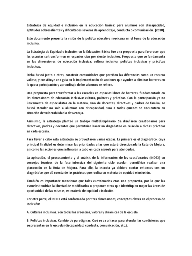 Estrategia Nacional de Inclusión Educativa 2018 | Descargar gratis PDF | Inclusión (Educación ...