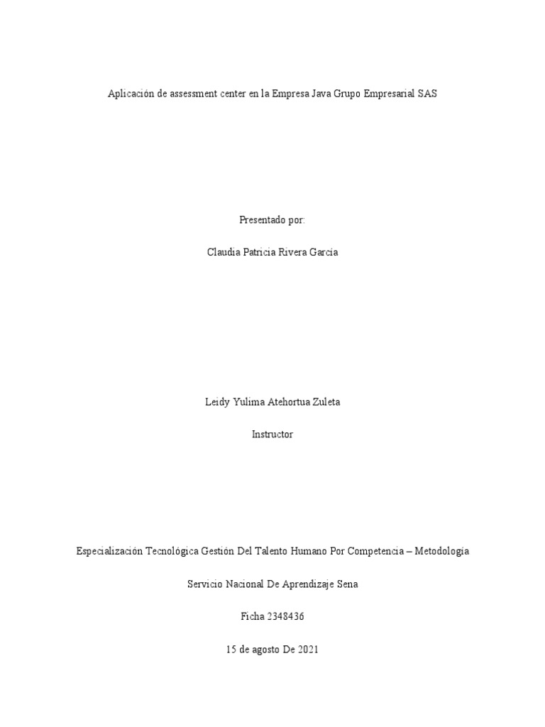 Aplicación de Assessment Center en La Empresa Java Grupo Empresarial ...