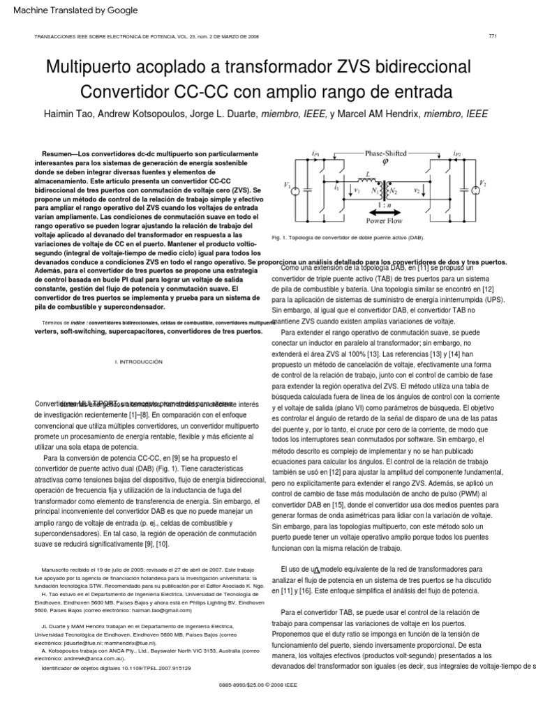 Transformer-Coupled Multiport ZVS Bidirectional DC-DC Converter with ...