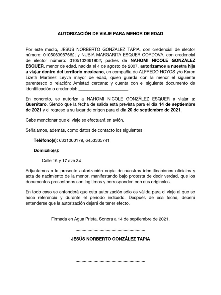 Carta De Consentimiento Para Modificar/carta De Consentimiento Para ...