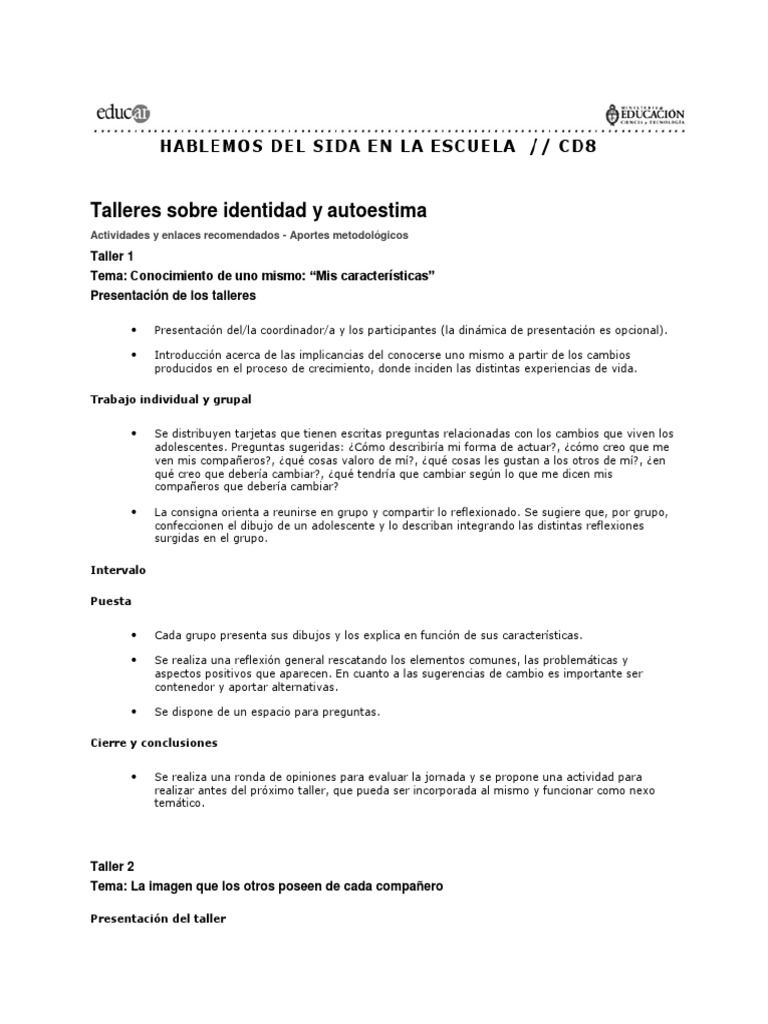 Talleres Sobre Identidad y Autoestima | PDF | Cognición | Sicología
