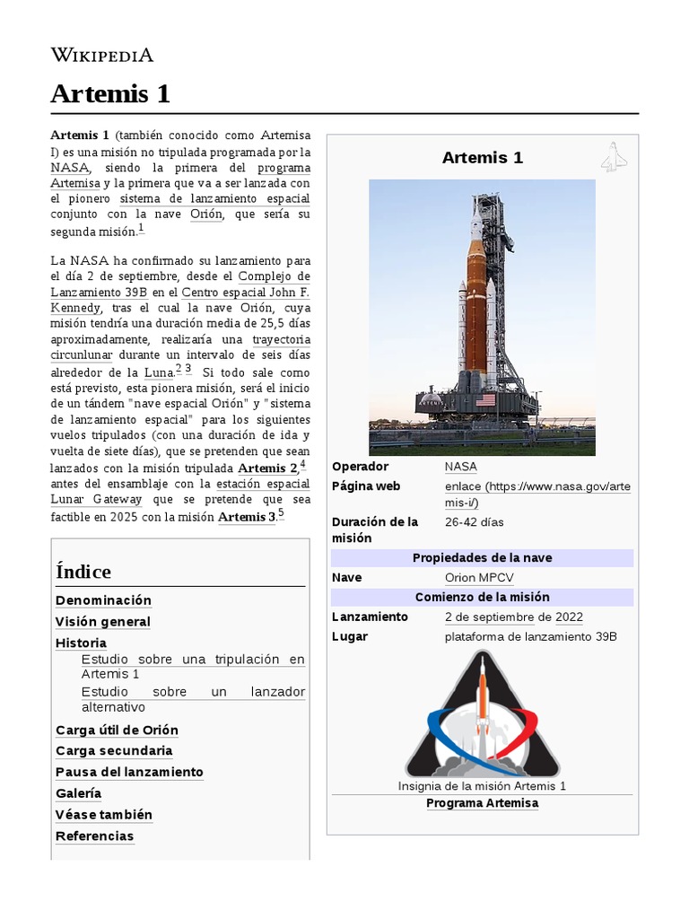 Artemis 1 | PDF | Programas espaciales | Exploración espacial