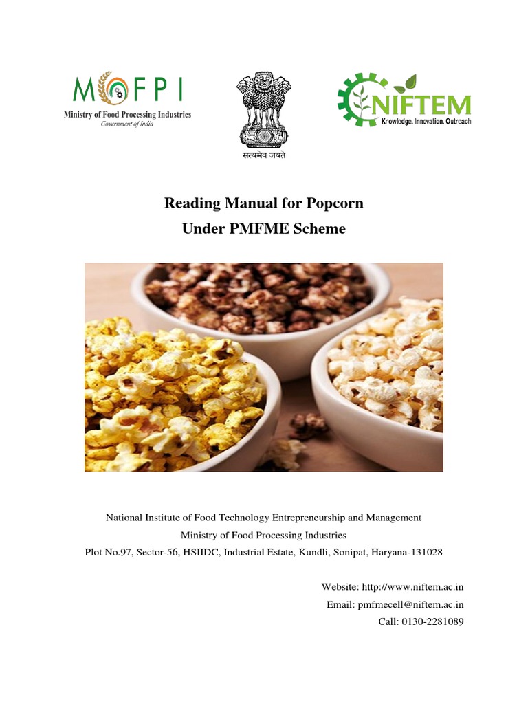 Reading Manual for Popcorn Processing Under PMFME Scheme | PDF ...