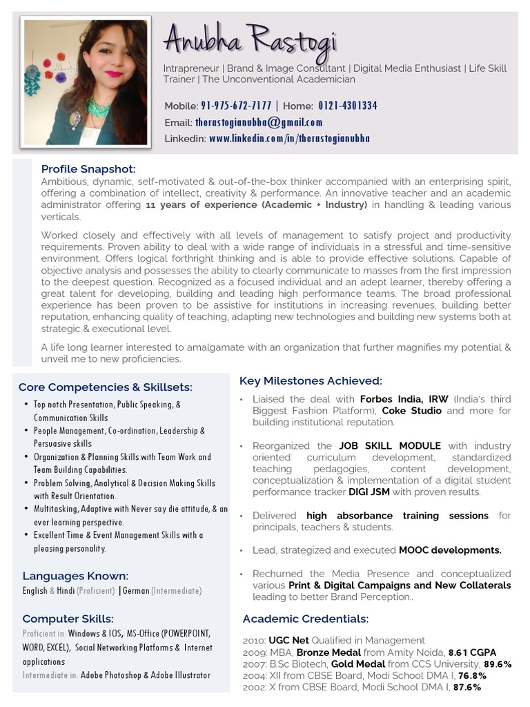 Modern CV Format For Experienced Candidates | PDF | Brand | Marketing