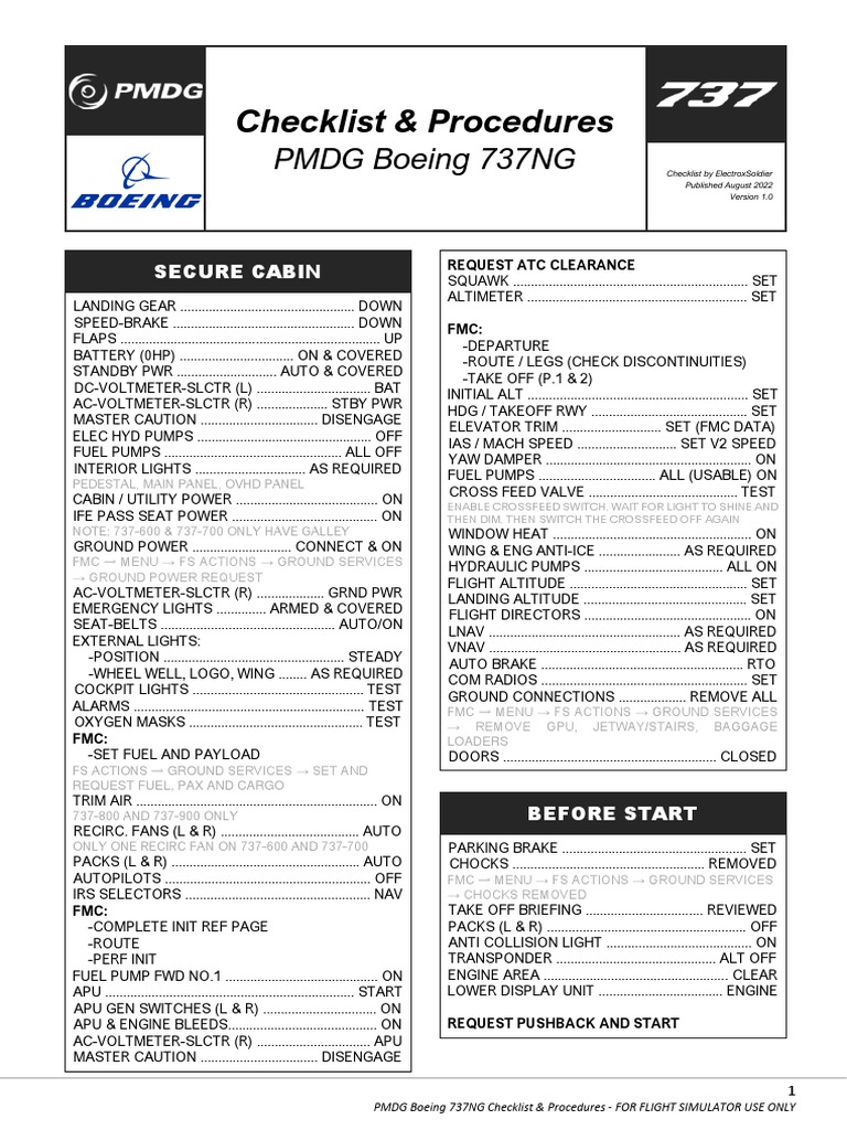 PMDFGFGG 737NG Checklist v1 | PDF | Aviation | Aircraft
