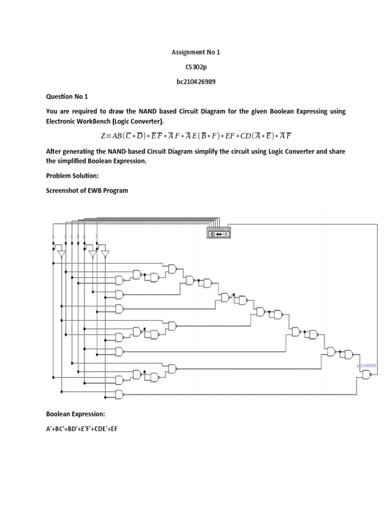 Z AB (C+D) +E F+ A F+ A E (B+F) +EF+CD (A+E) + A F: Assignment No 1 ...