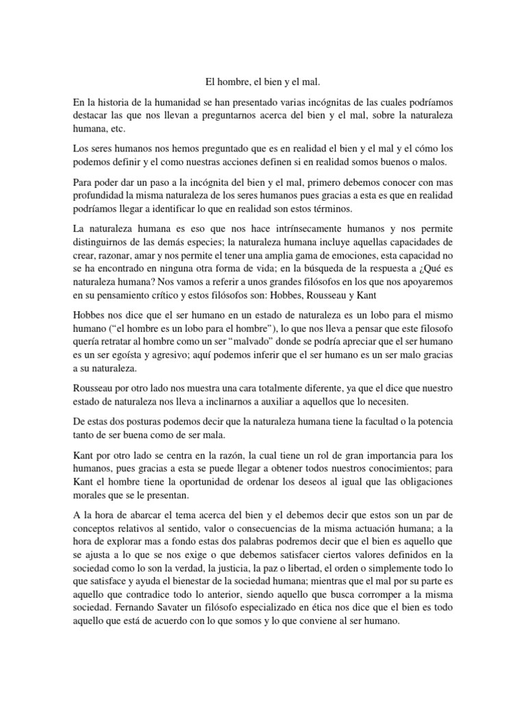 Bien, mal y naturaleza humana: un análisis | PDF | Mal | Immanuel Kant