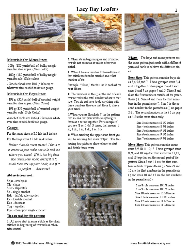 Lazy Day Crochet Loafers Pattern | PDF | Crochet | Gauge (Knitting)