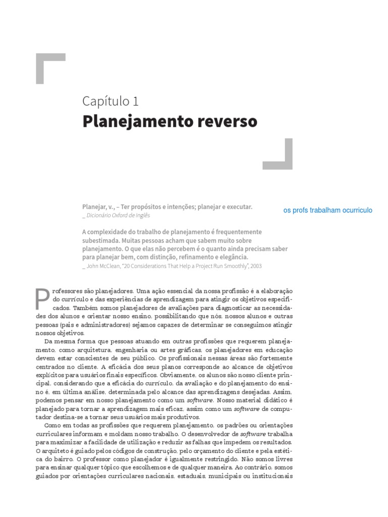Capítulo 1 Planejamento Reverso | PDF | Aprendizado | Pensamento