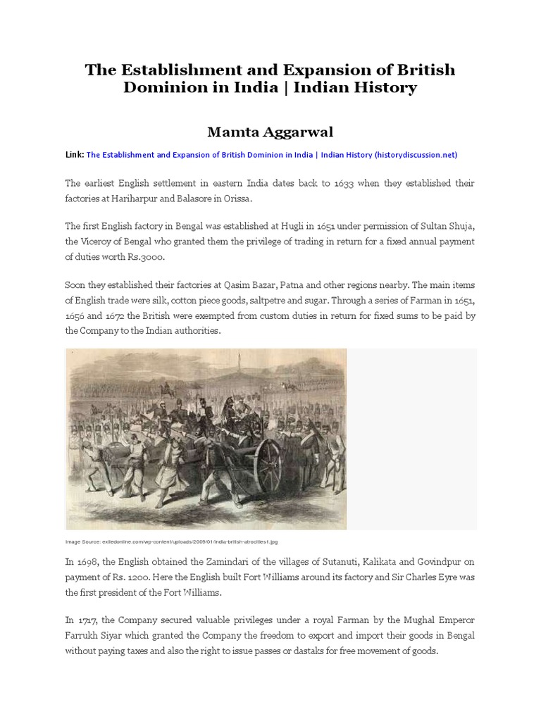 HIS The Establishment and Expansion of British Dominion in India ...