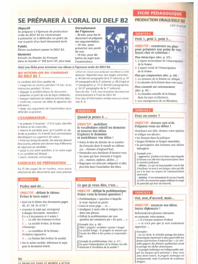 Se Préparer À L'oral Du Delf B2 FDLM 358 | PDF
