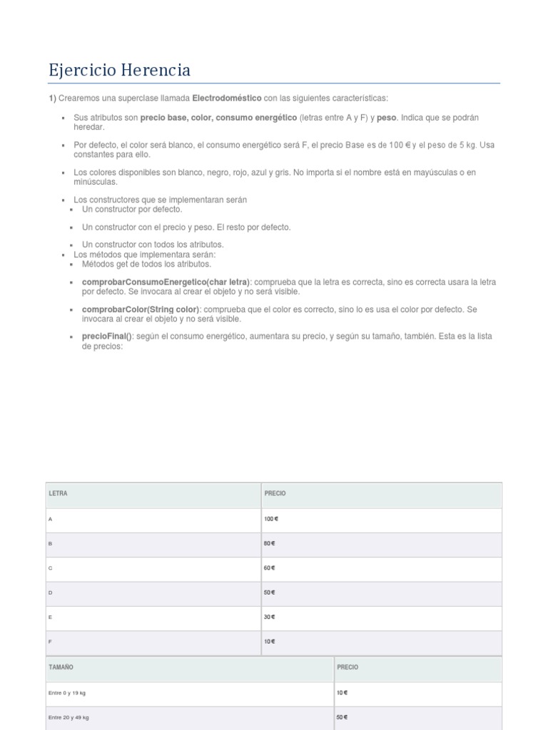 Ejercicio de Herencia en Java: Electrodomésticos | PDF | Constructor (Programación Orientada a ...