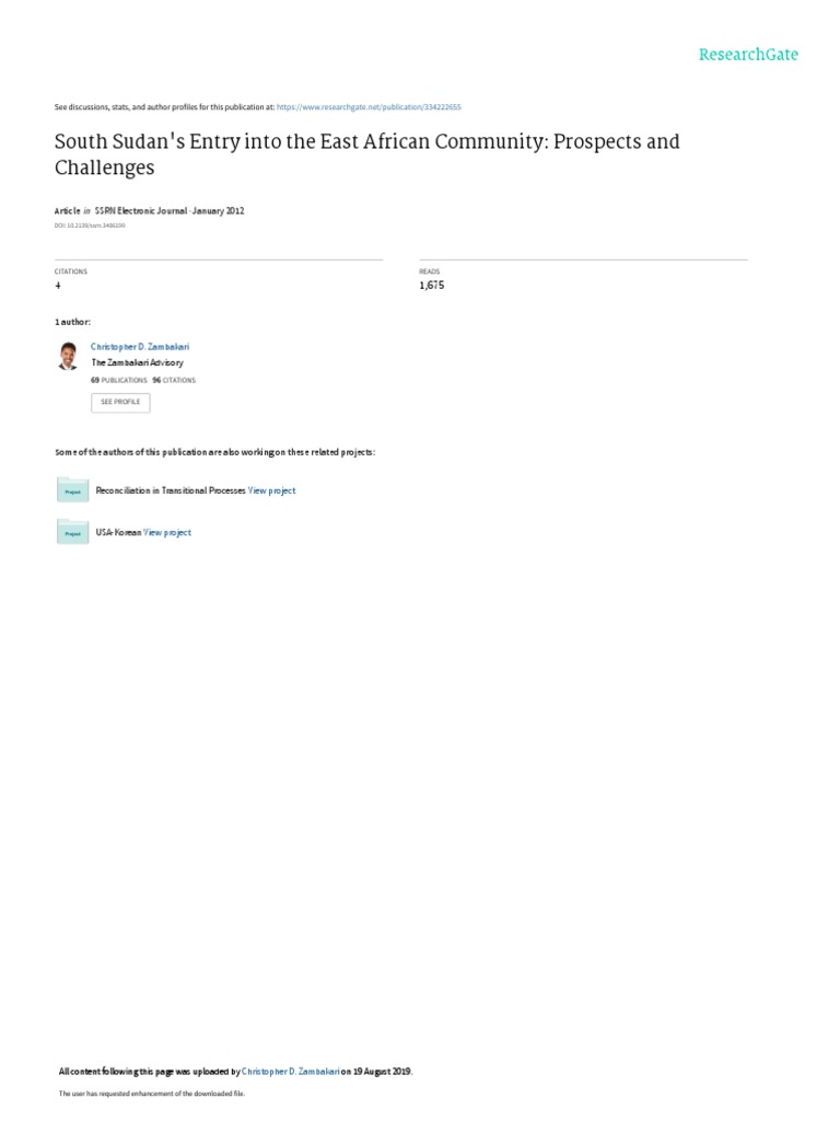 South Sudan's Entry Into The East African Community: Prospects and ...