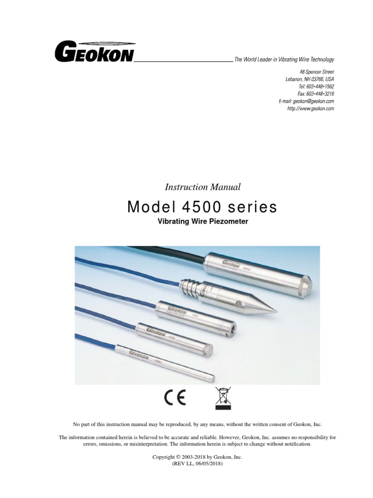 Geokon - 4500 - Piezometer | PDF | Temperature | Vacuum