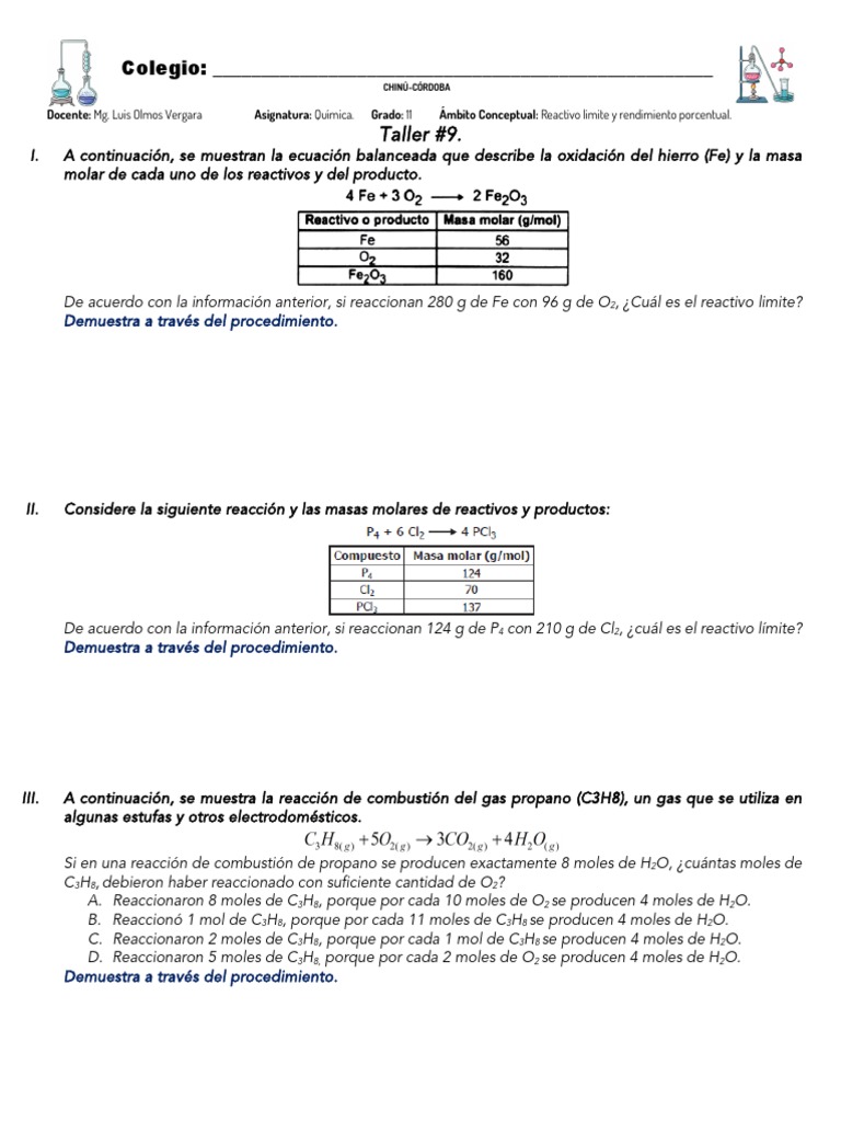 07 Reactivo límite y rendimiento | PDF | Mole (Unidad) | Elementos químicos