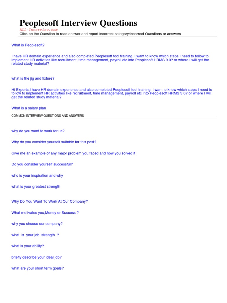 Peoplesoft Interview Questions | PDF | Motivation | Motivational