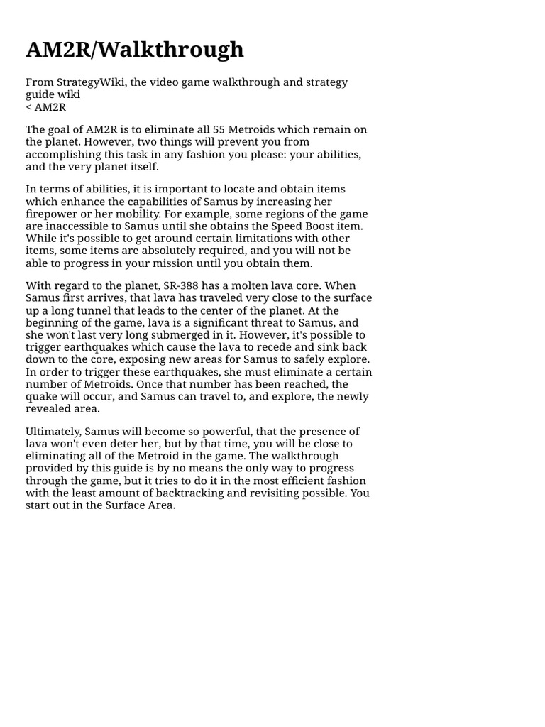 AM2R - Walkthrough | Download Free PDF | Strategy Guide