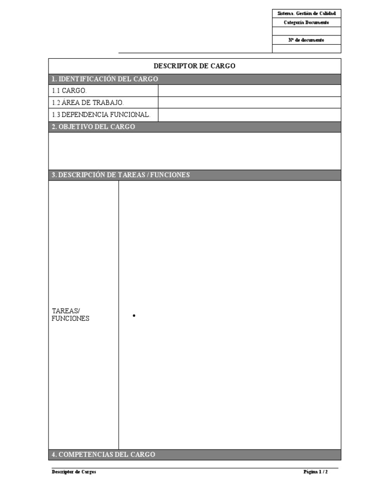 Formato Descriptor de Cargo 2022 | PDF