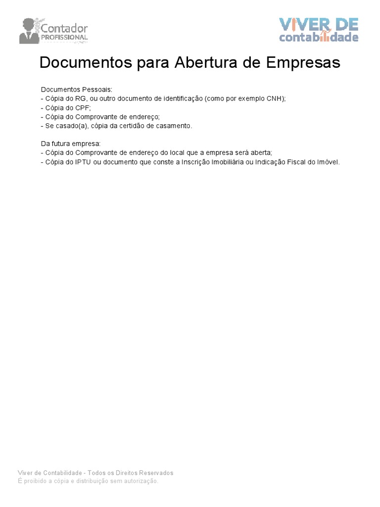 Documentos+para+Abertura+de+Empresas Lista | PDF