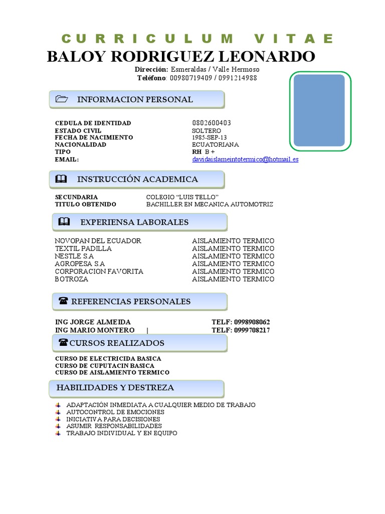 Hoja de Vida BALOY | PDF