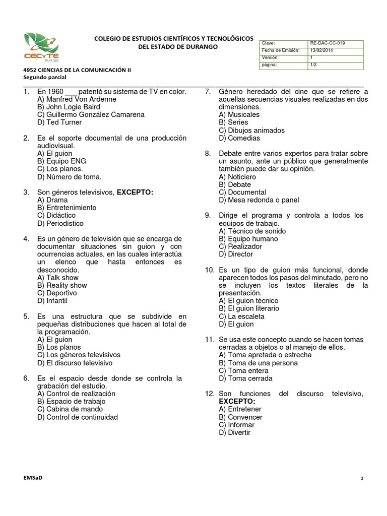 Examen de Ciencias de la Comunicación II | PDF | Televisión