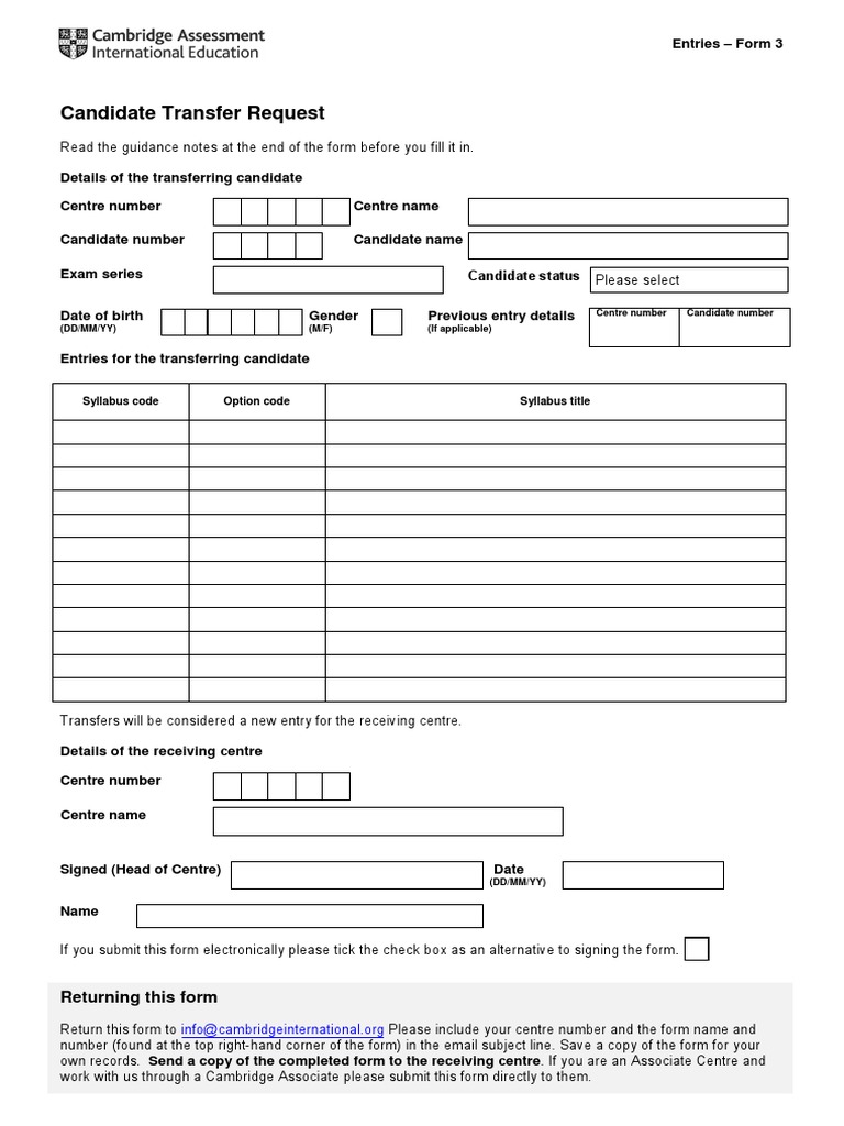 Candidate Transfer Request: Returning This Form | PDF | Computing