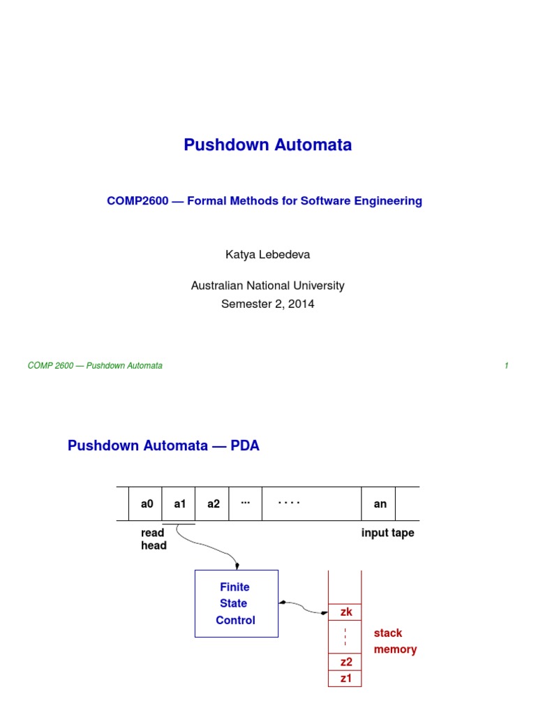 Pushdown Automata: COMP2600 - Formal Methods For Software Engineering | PDF | Models Of ...