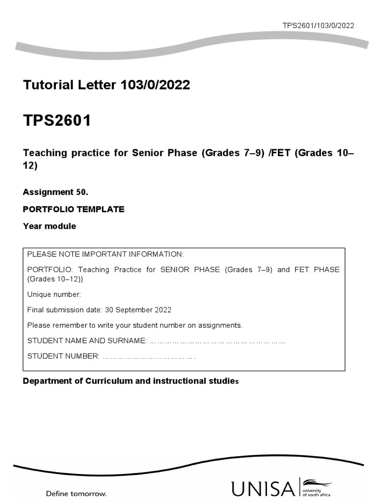 TPS2601 Senior/FET Phase Portfolio Guide | PDF | Teaching Method ...