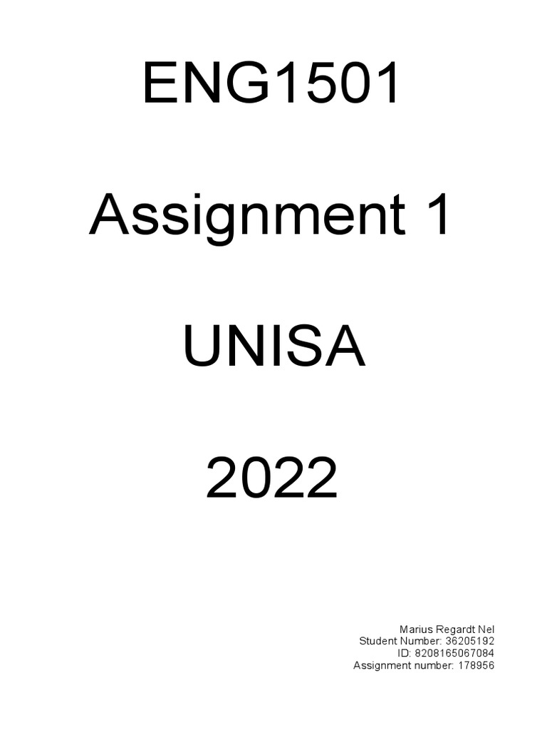 ENG1501 Assignment 1 Unisa 2022: Marius Regardt Nel Student Number ...