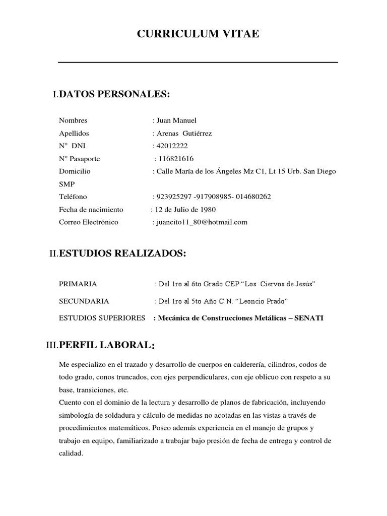 CV Juan Manuel - Completo | PDF | Materiales | Sectores Economicos