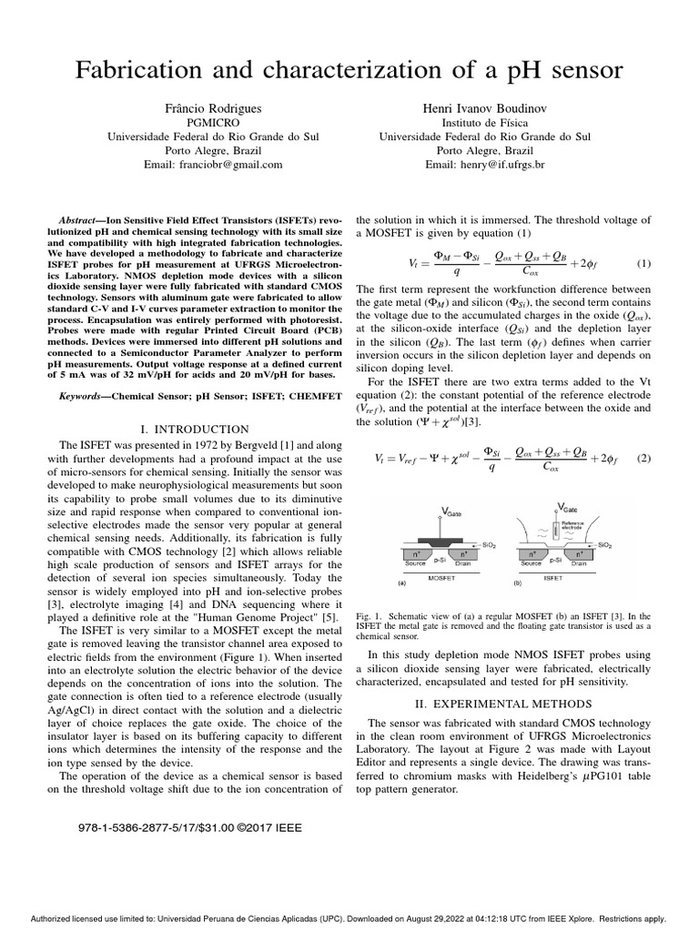 Fabrication and Characterization of A PH Sensor | PDF | Sensor | Mosfet