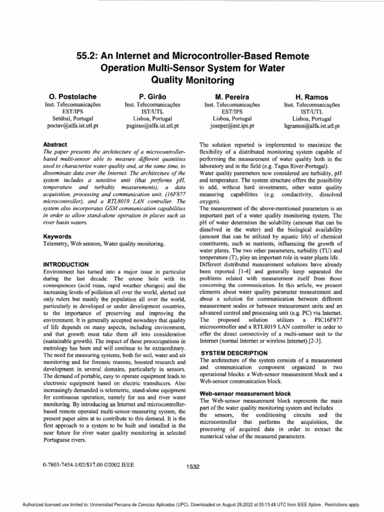 An Internet and Microcontroller-Based Remote Operation Multi-Sensor System For Water Quality ...