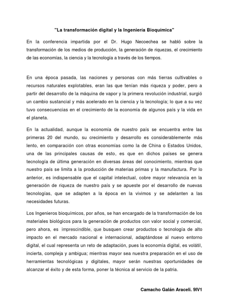 La Transformación Digital y La Ingeniería Bioquímica - Araceli.real Real | PDF | Finanzas y ...
