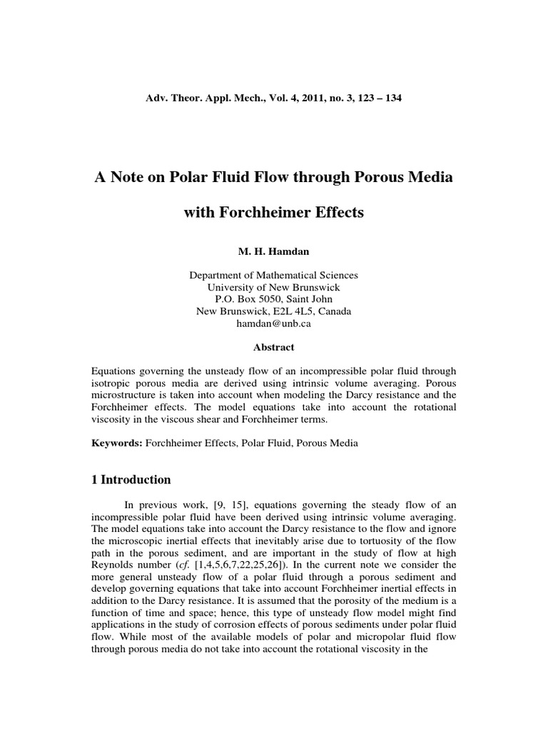 A Note On Polar Fluid Flow Through Porous Media With Forchheimer ...