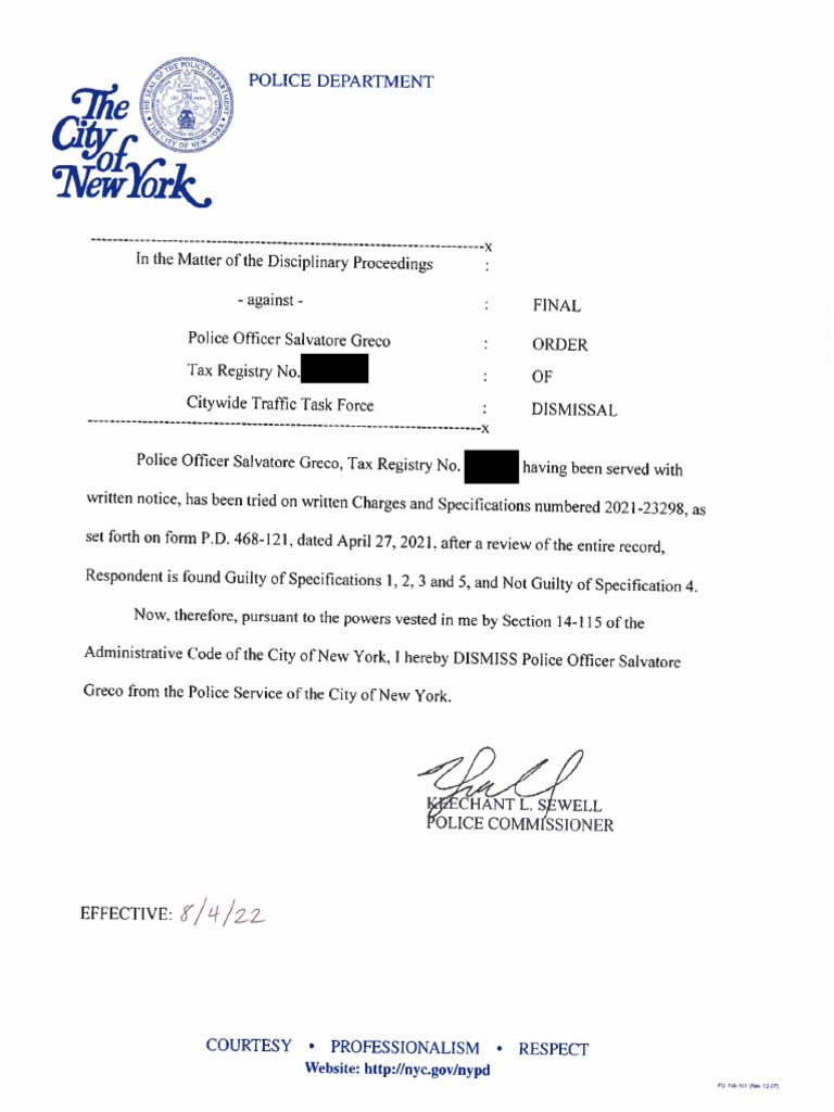 In The Matter of The Police Department City of New York v. Police ...