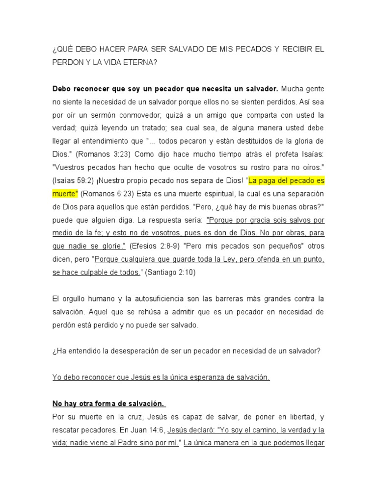 Qué Debo Hacer para Ser Salvado de Mis Pecados y Recibir El Perdon y La ...