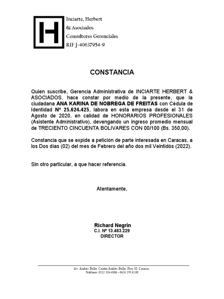 Constancia Trab Inciarte | PDF