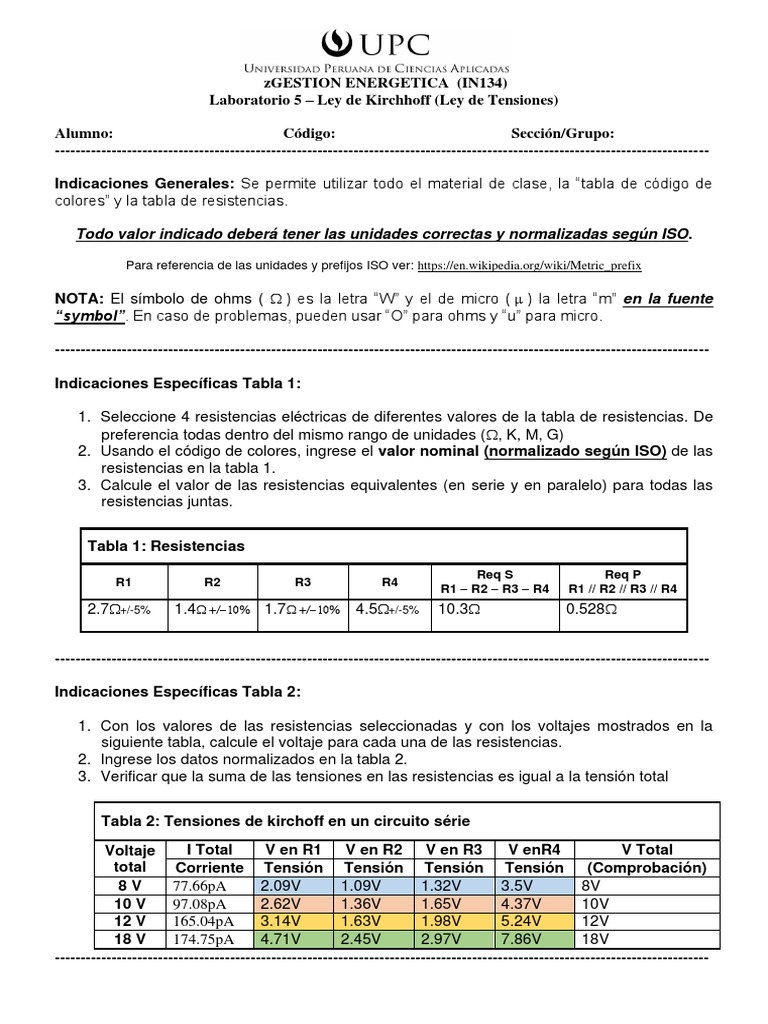 UPC GE Lab 5 - Kirch Serie-Online (Jan Karlo Arevalo) | PDF | Resistencia Eléctrica y ...