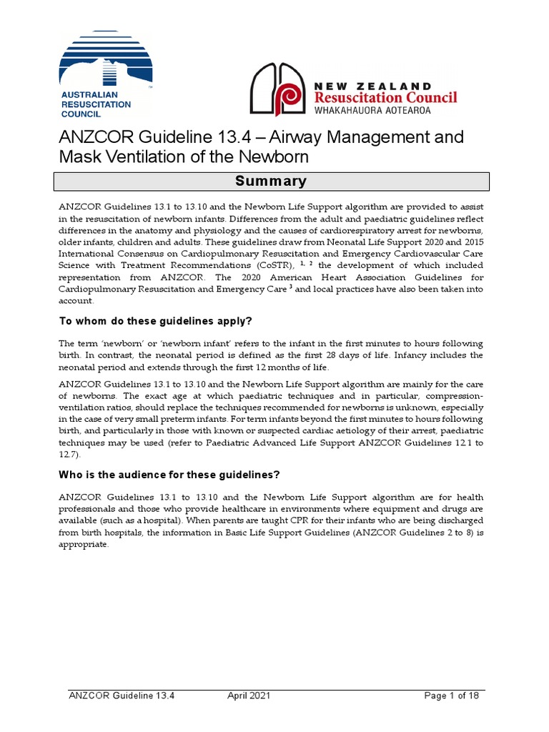 ANZCOR Guideline 13.4 - Airway Management and Mask Ventilation of The ...