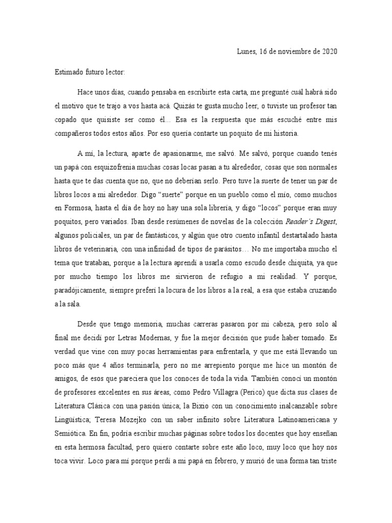 Carta A Un Estudiante Del Futuro. | PDF