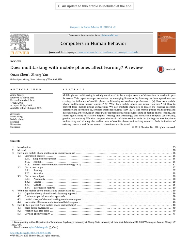 Computers in Human Behavior: Quan Chen, Zheng Yan | PDF | Learning ...