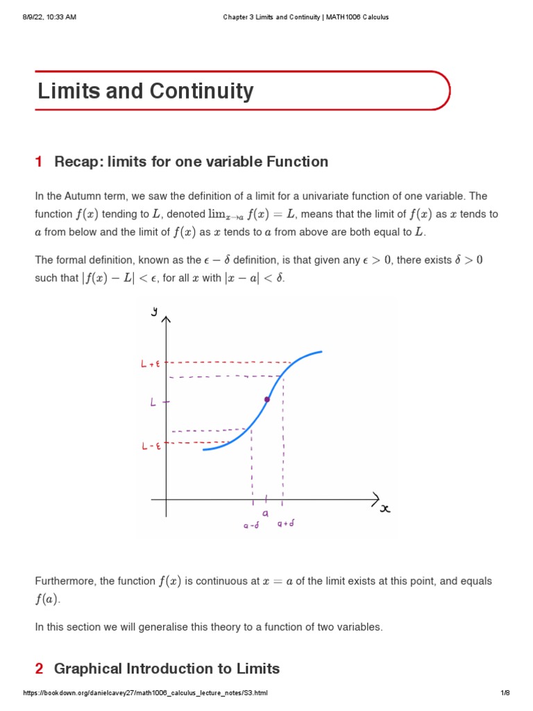 Chapter 3 Limits And Continuity Math1006 Calculus Pdf Continuous Function Function